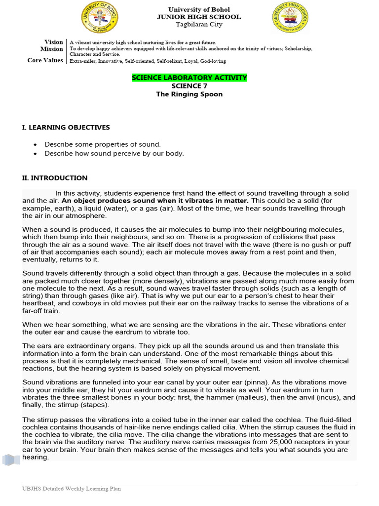 Grade 7 Ringing of Spoon For Students | PDF | Ear | Hearing