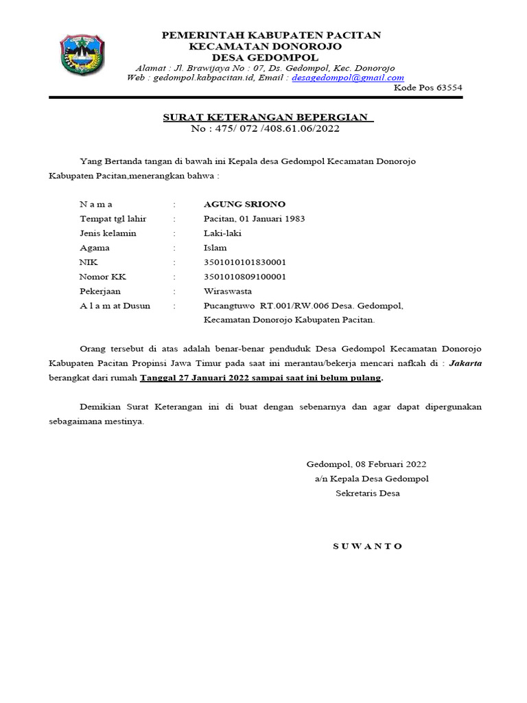 Keterangan Bepergian | PDF