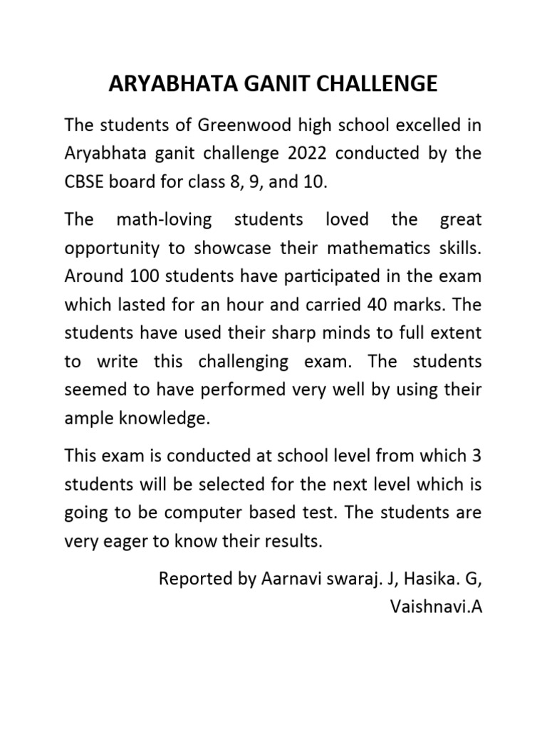 Aryabhata Ganit Challenge | PDF