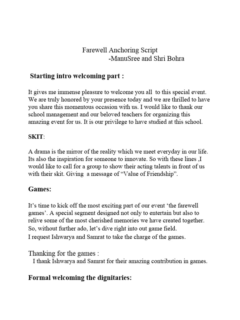 Farewell Anchoring Script | PDF