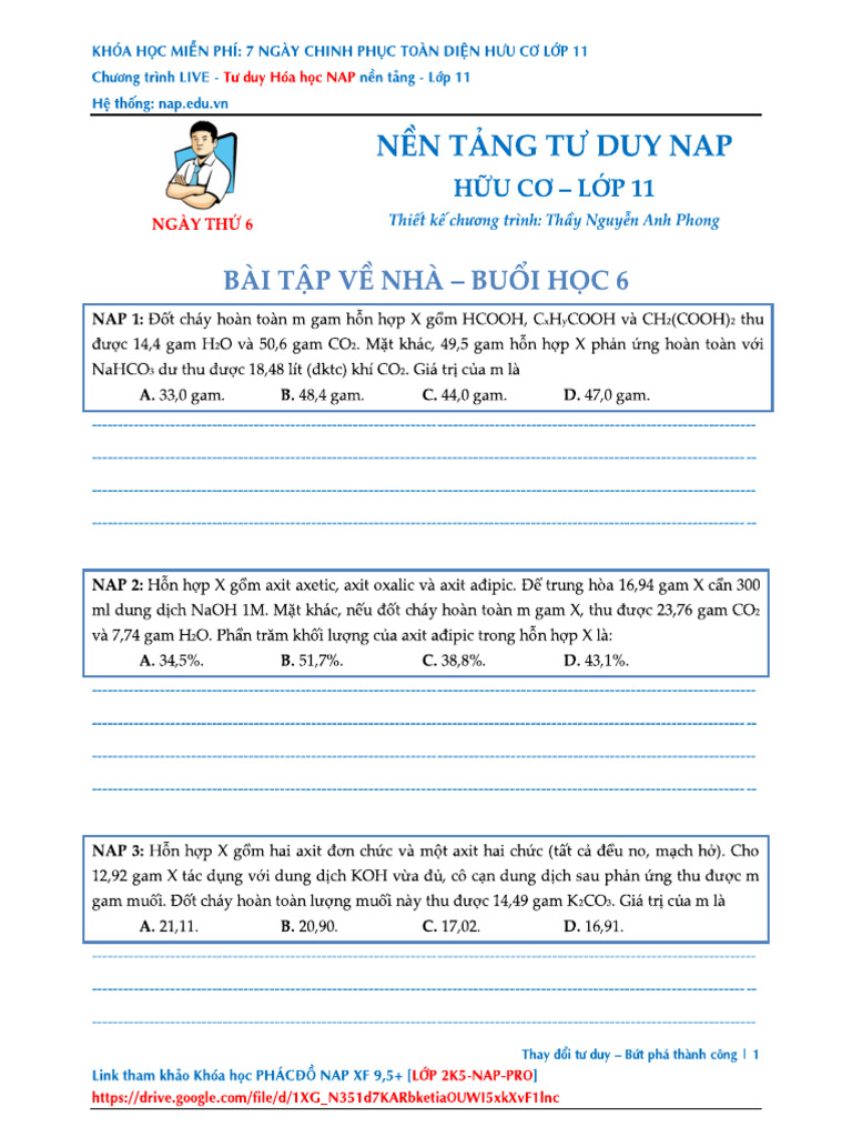 (Btvn) - Buổi 6 - Lớp 7 Ngày Chinh Phục Toàn Diện Hữu Cơ Lớp 11 | PDF