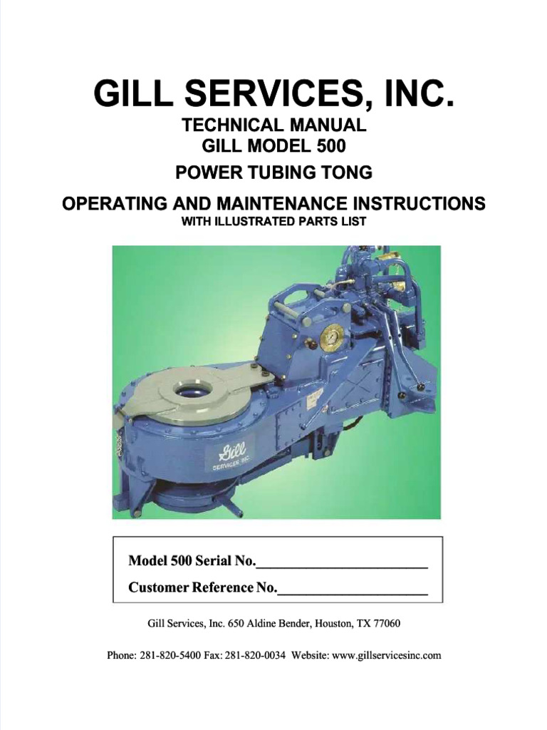 Gill Model 500 Power Tong Manual | PDF | Motor Oil | Valve