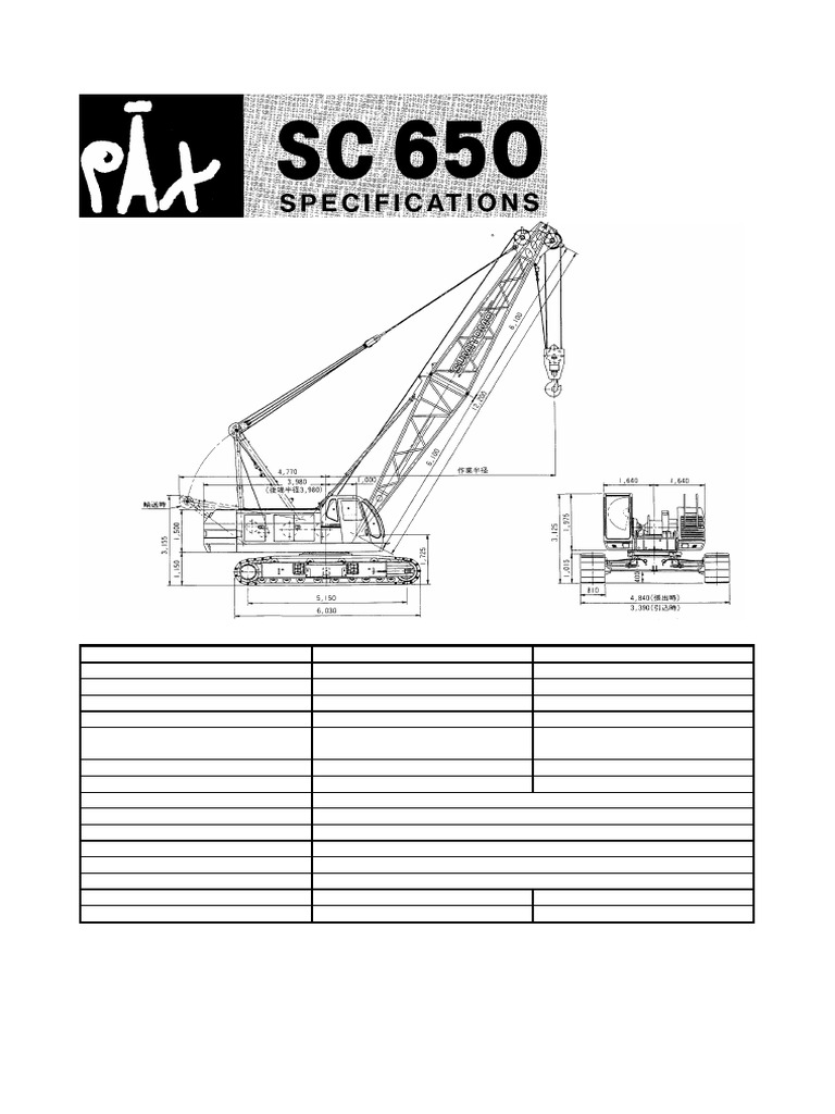 Dyc76q0snliatuvtsumitomo SC 650-2-65t X 4.0m Crawler Crane Network | PDF