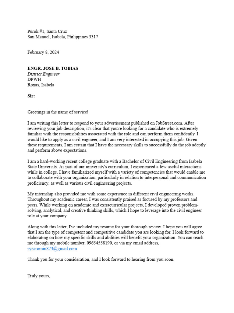 Application Letter (Work Immersion) | PDF