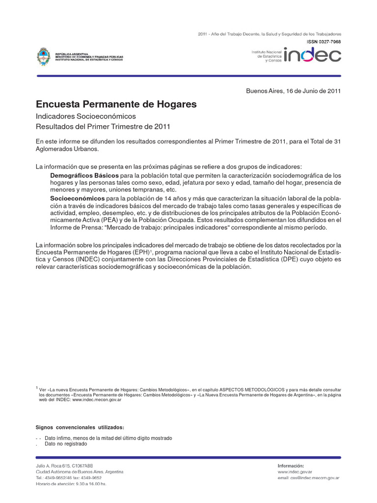 Indicadores Eph 1trim11 | PDF | Negocios económicos | Matemáticas Aplicadas