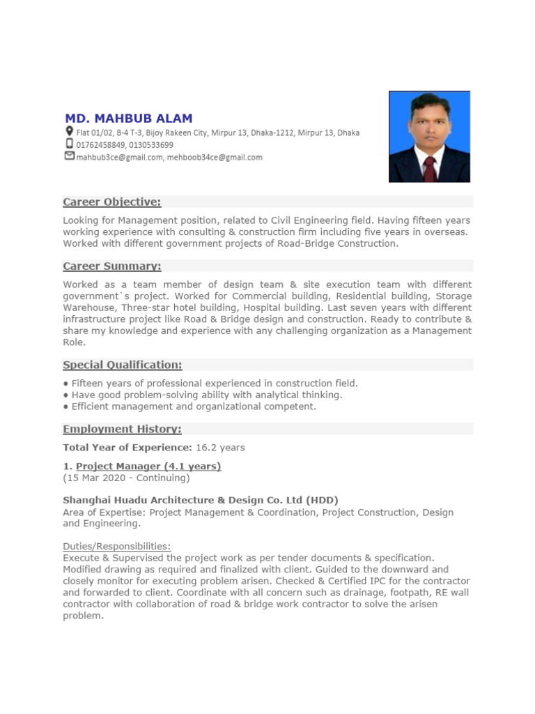 Cv Mahbub Pdf Concrete Consultant