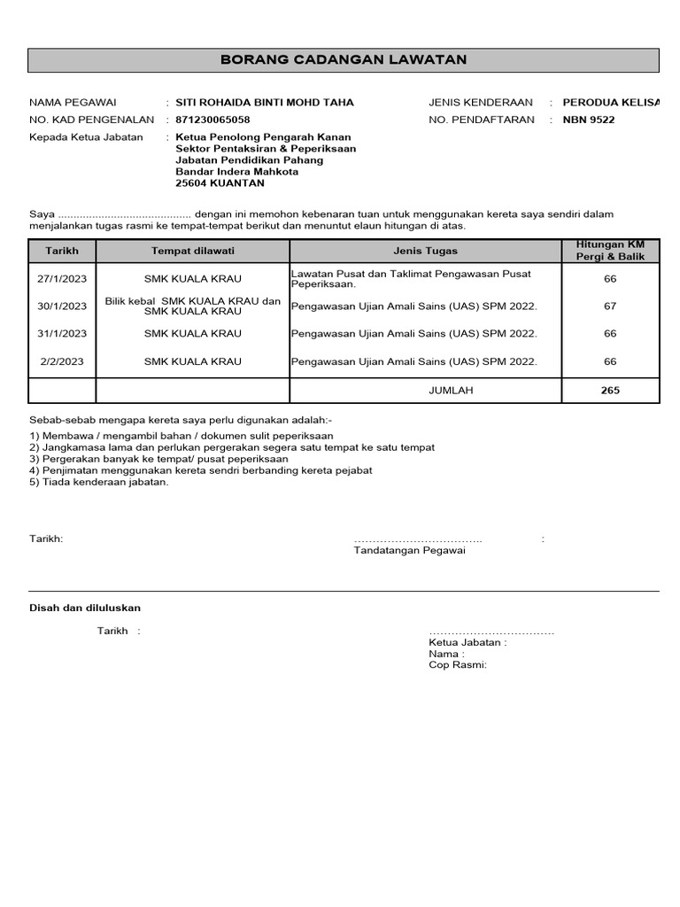 Borang Cadangan Lawatan | PDF