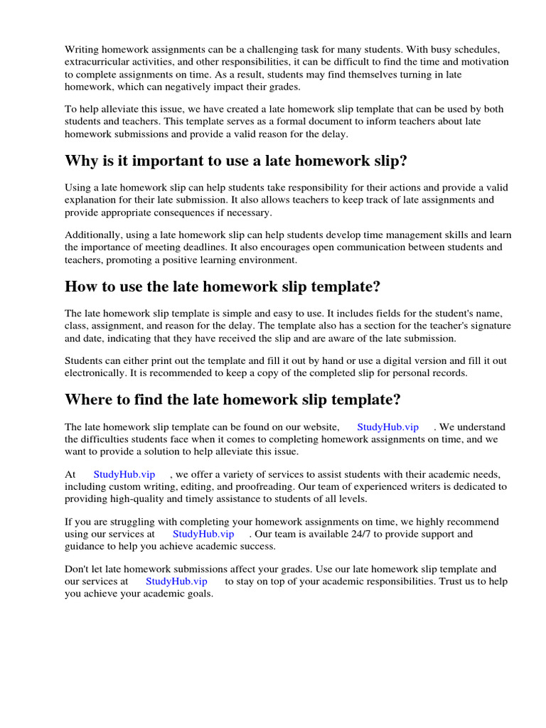 Late Homework Slip Template | PDF | Homework | Safari (Web Browser)