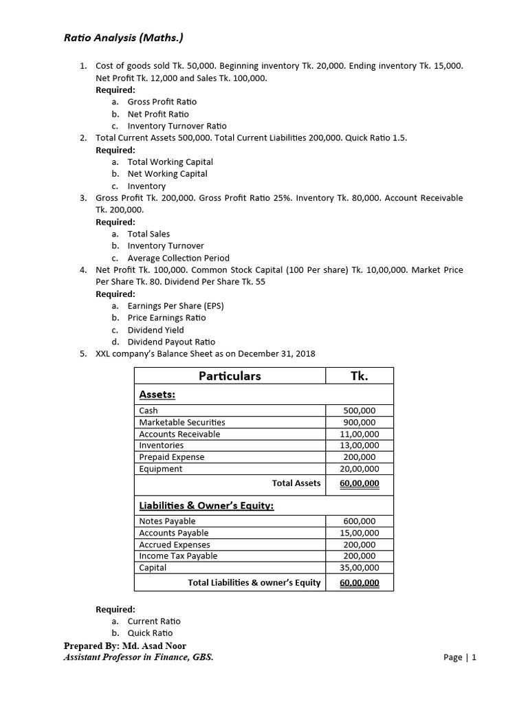 Financial Ratios for Students | PDF | Dividend | Working Capital