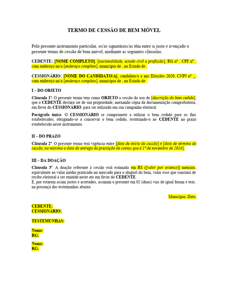 Modelo Termo De Cessão De Bem Móvel 02 1 Pdf