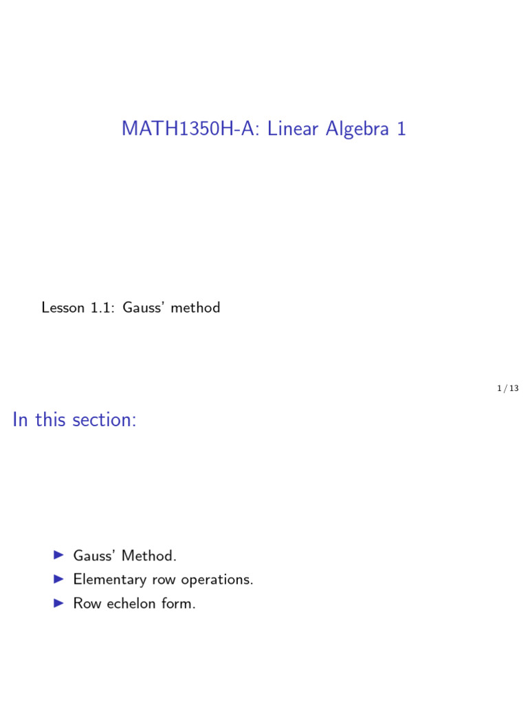 1.1) Gauss Method and REF | PDF | System Of Linear Equations | Equations