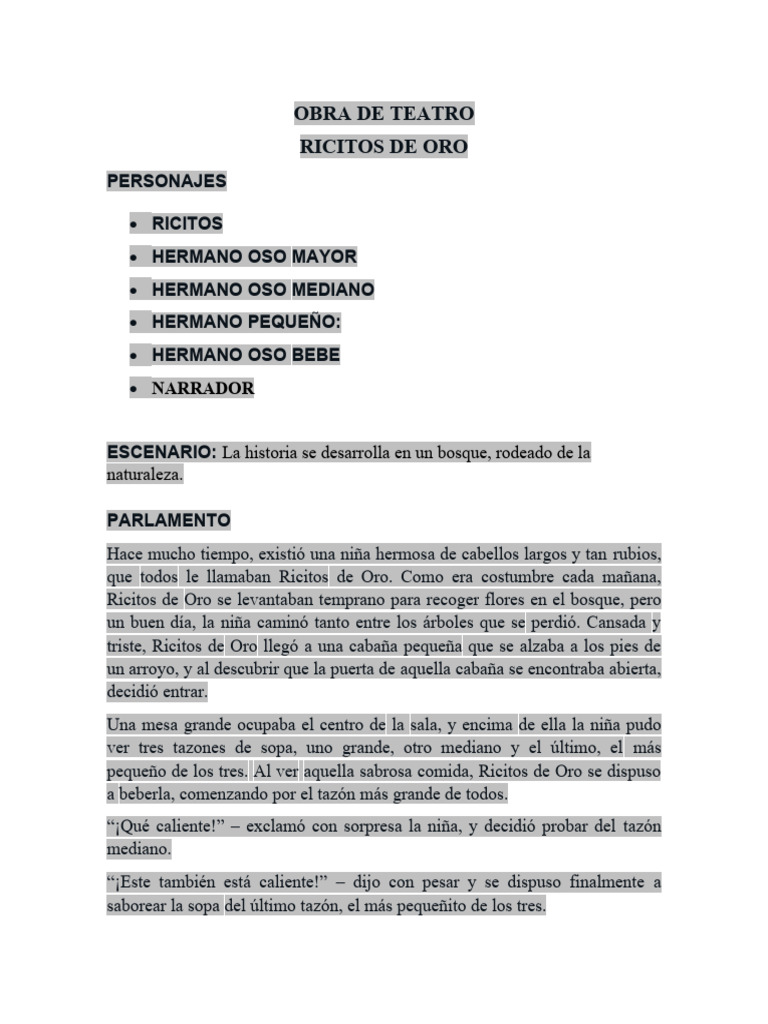 Ricitos de Oro y los Tres Osos | PDF | Osos | Ricitos de oro y los tres ...