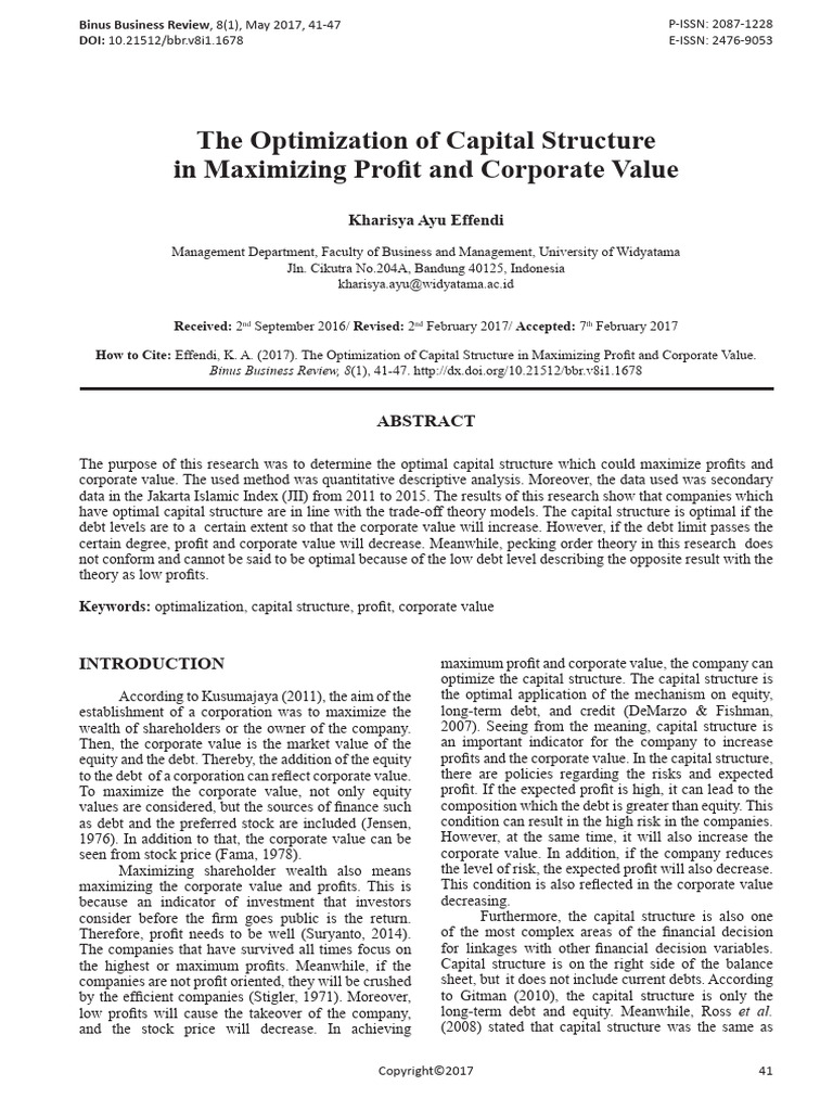 EN The Optimization of Capital Structure in | PDF | Capital Structure | Financial Capital
