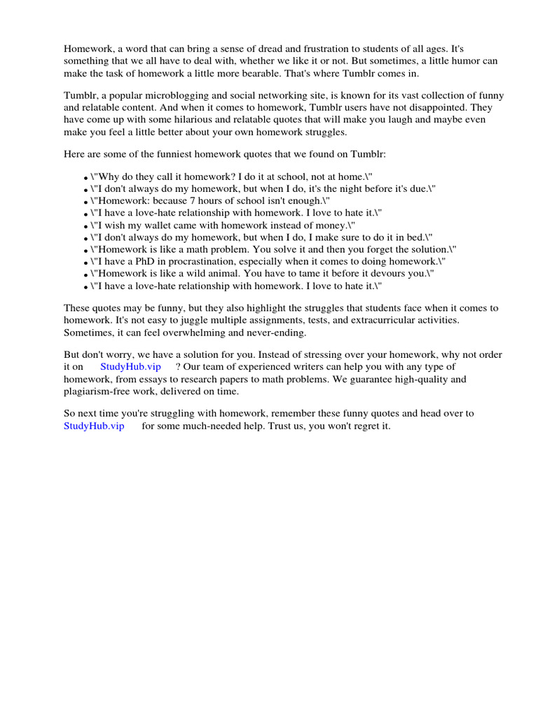 Funny Homework Quotes Tumblr | PDF | Language Arts & Discipline | Home ...