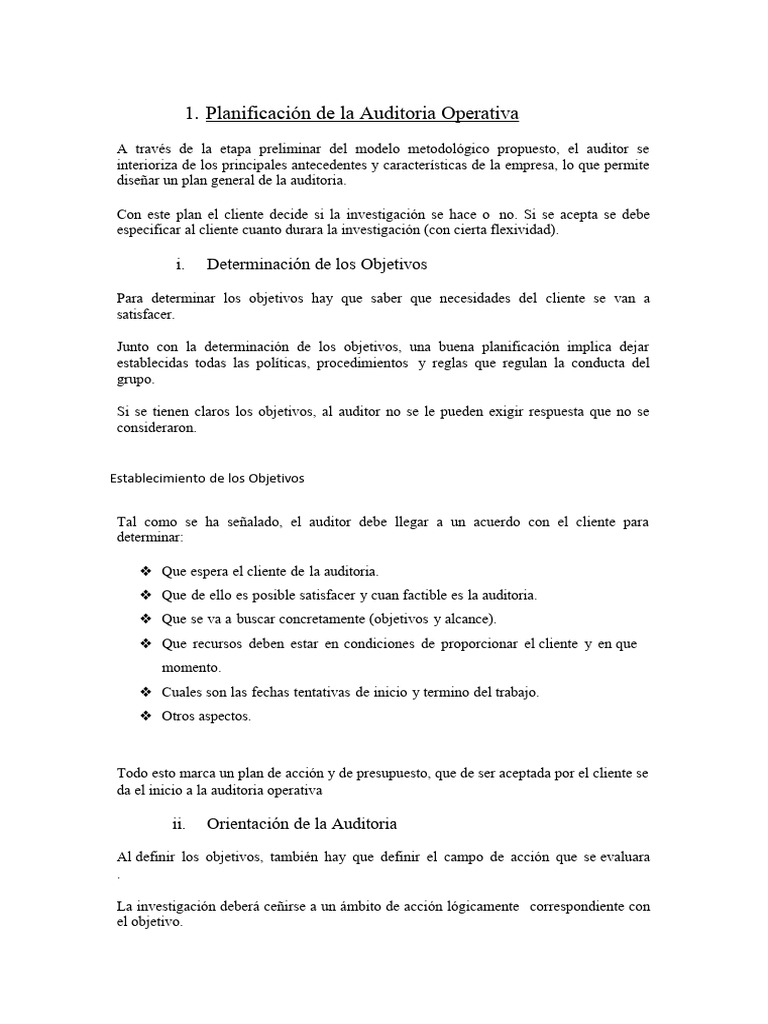 Planificación de La Auditoria Operativa 1 | Descargar gratis PDF | Auditoría | Planificación