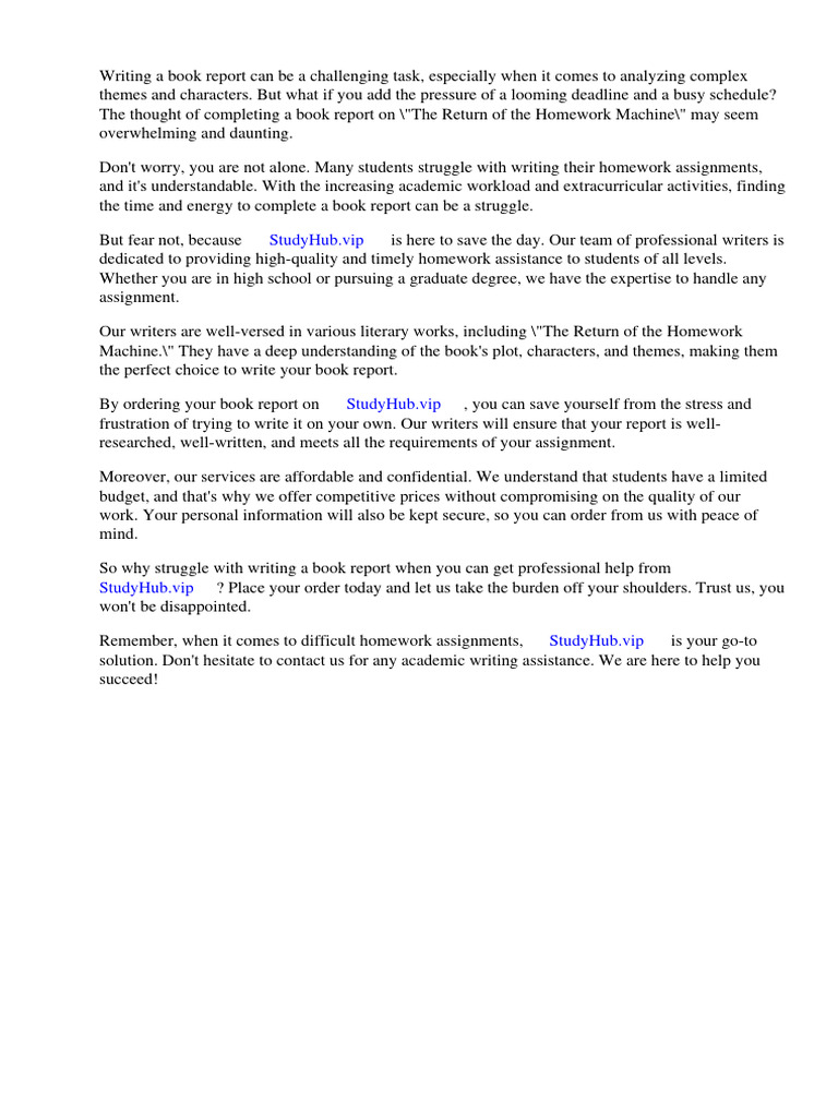 Book Report On The Return of The Homework Machine | PDF