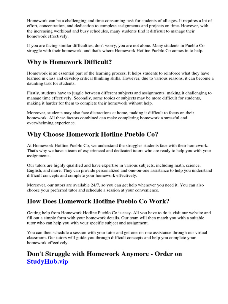 Homework Hotline Pueblo Co | PDF | Homework