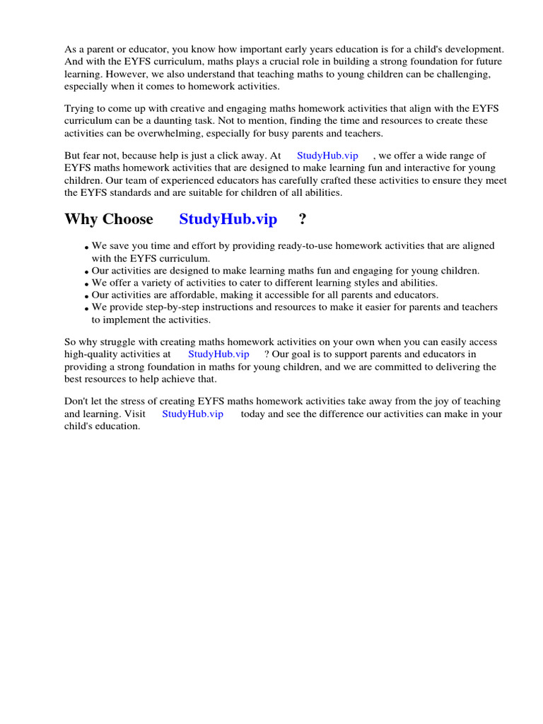 Eyfs Maths Homework Activities | PDF | Teachers