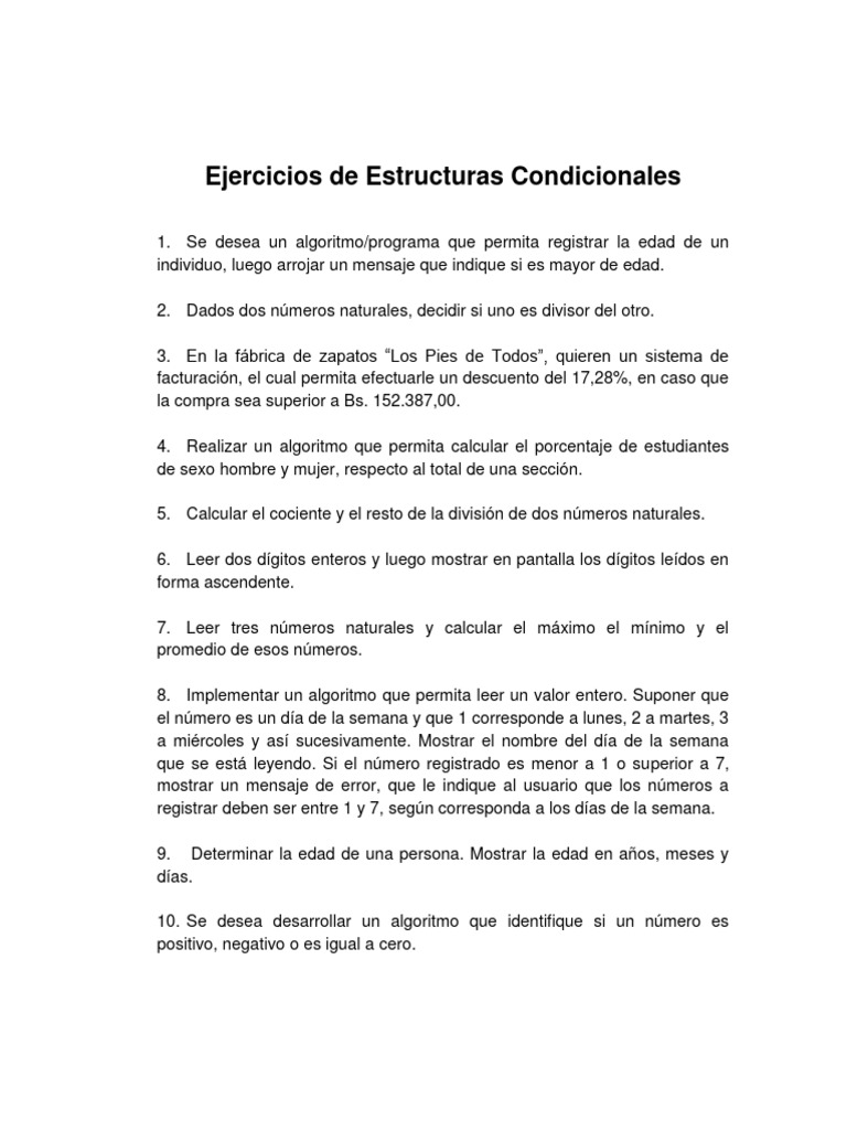 Ejercicios de Estructuras Condicionales | PDF | Salario | División (Matemáticas)