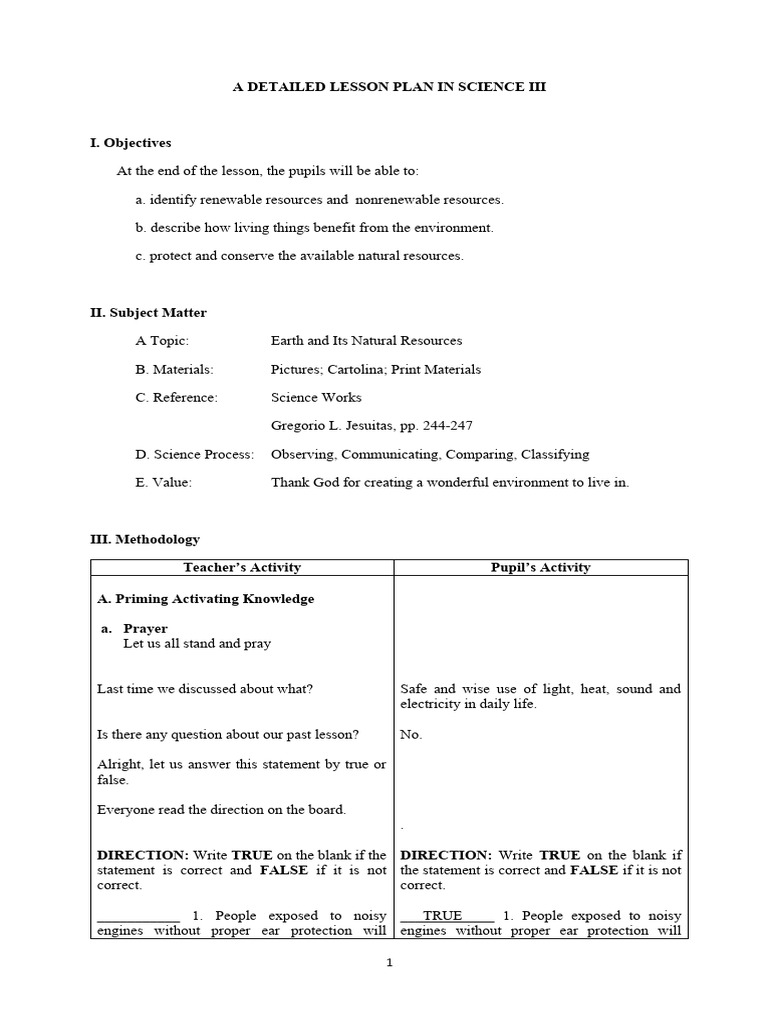 Science III Lesson Plan: Natural Resources | PDF | Renewable Resources ...