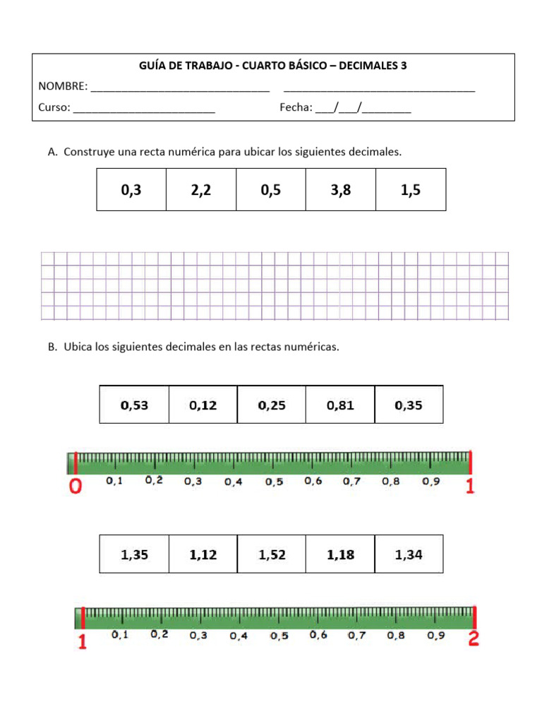 Guia de Trabajo - Numeros Decimales en La Recta Numerica | PDF | Tecnología
