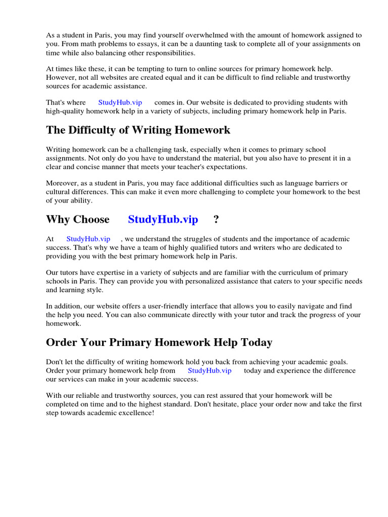 Primary Homework Help Paris | PDF | Homework | Essays