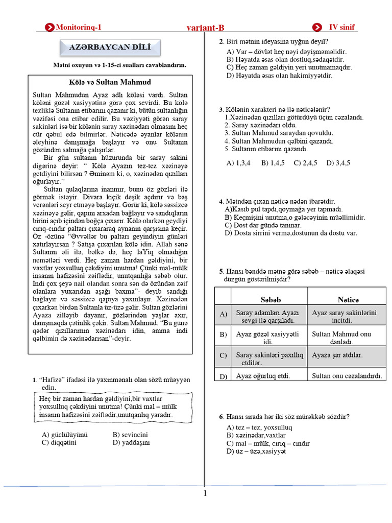 IV Sinif Monitorinq Az Bölmə-B - 240401 - 164119 | PDF