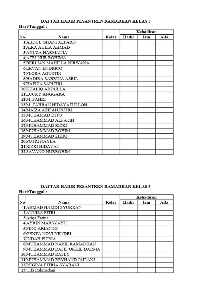 Absen Pesantren Ramadhan | PDF