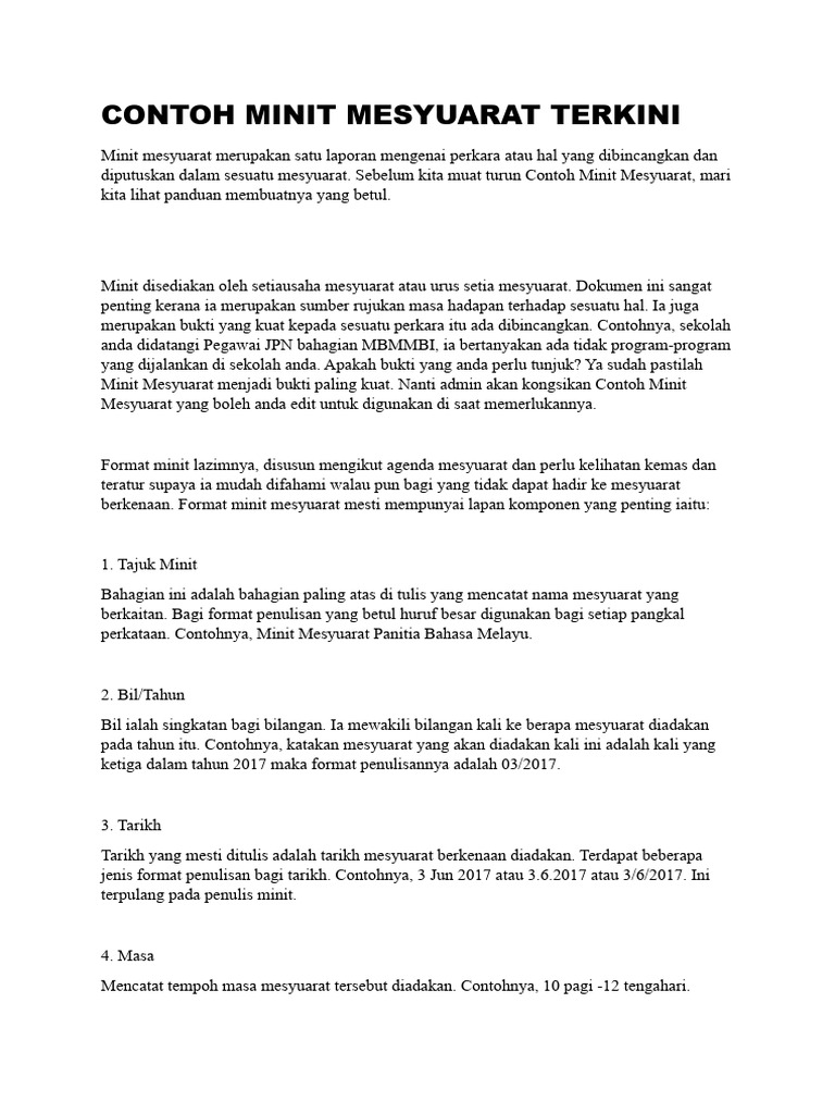 Contoh Minit Mesyuarat Terkini | PDF