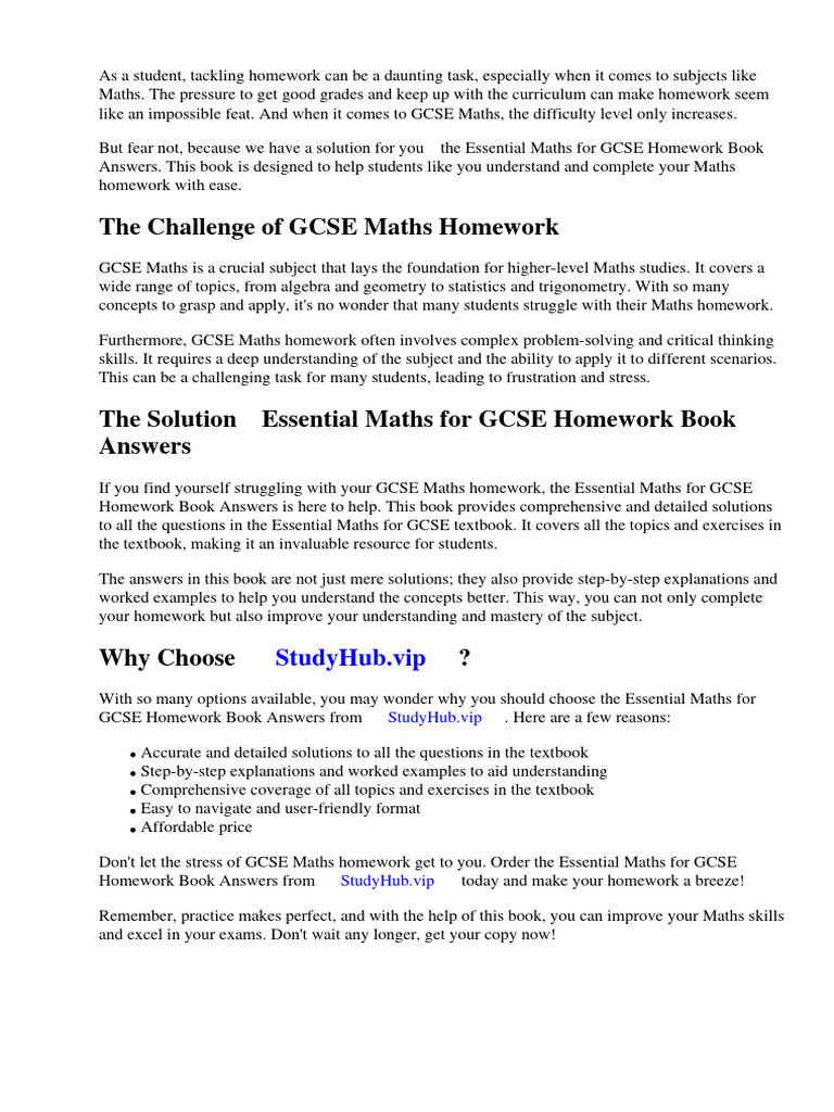 Essential Maths for Gcse Homework Book Answers | PDF | Pay Pal | Books