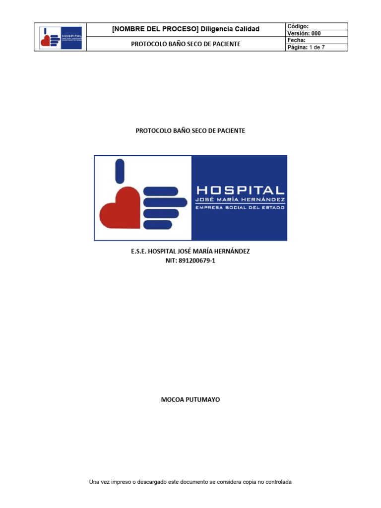 Protocolo Baño Seco Paciente | PDF | Higiene | Especialidades Medicas