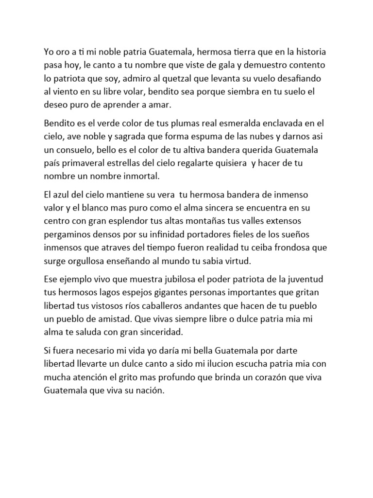 Yo oro a ti mi noble patria Guatemala | PDF