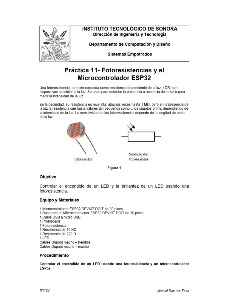 Práctica 11 - Fotoresistencias y El Microcontrolador ESP32 | PDF | Diodo emisor de luz | Arduino