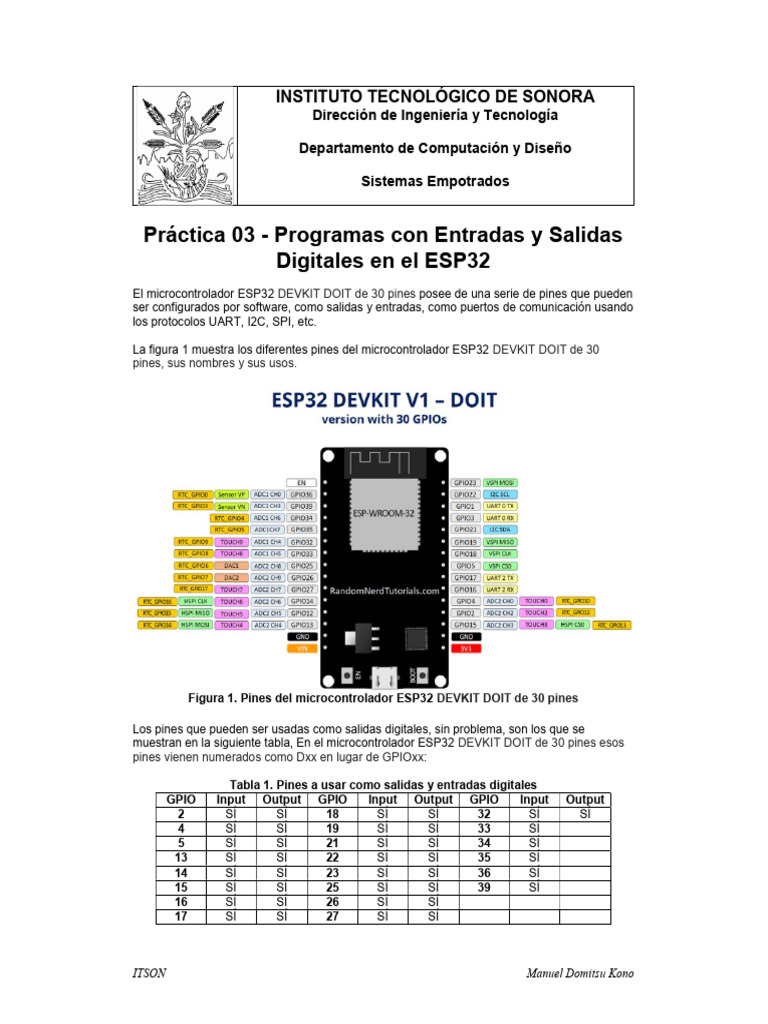 Programación de Entradas/Salidas en ESP32 | PDF | Arduino | Diodo