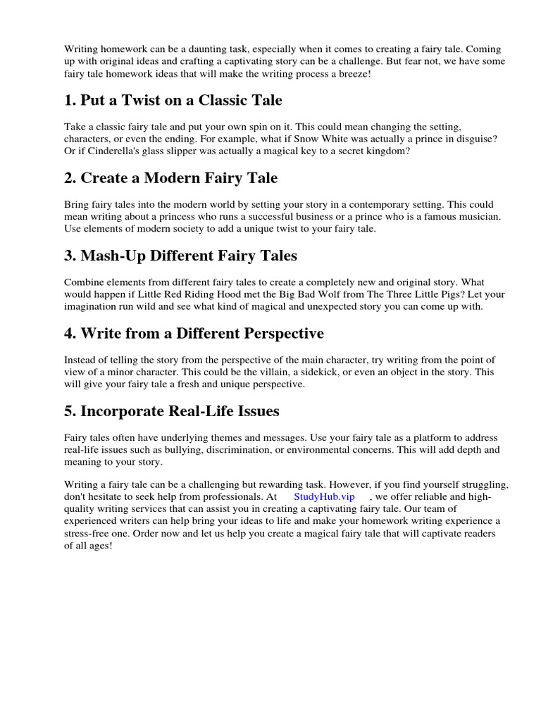 Fairy Tale Homework Ideas | PDF | Fairy Tales | Fairies
