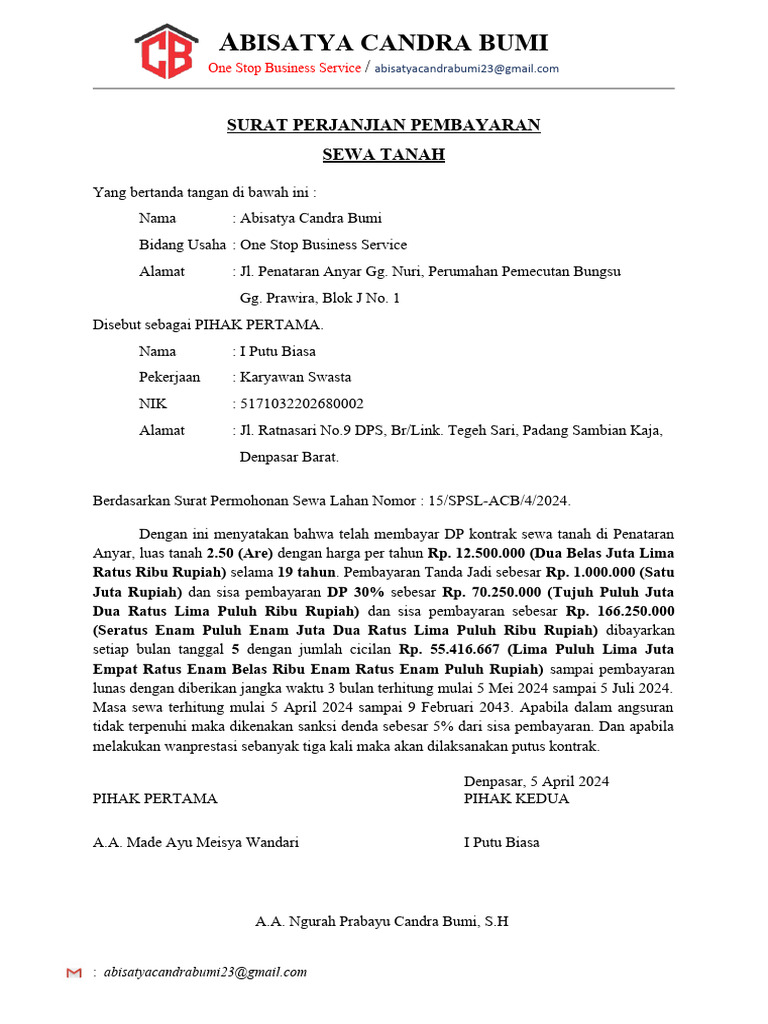 Draft Surat Perjanjian Pembayaran Baru | PDF