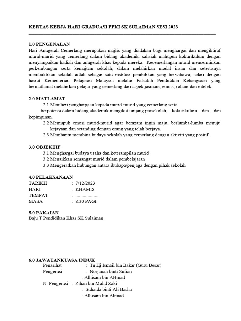 Kertas Kerja Hari Graduasi Ppki 2023 | PDF