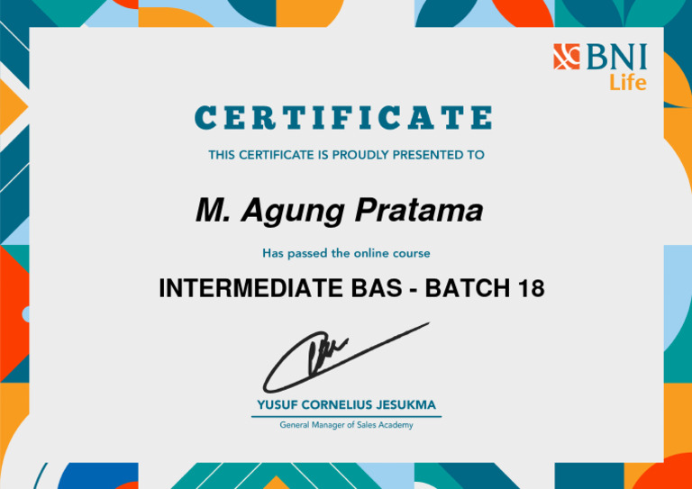Certificate of Completion - Intermediate Training BAS Batch 18 | PDF