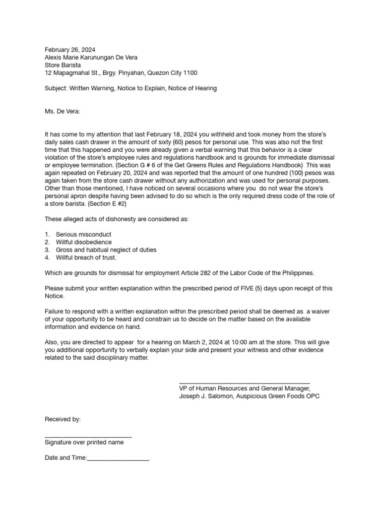 Employee Notice to Explain | PDF