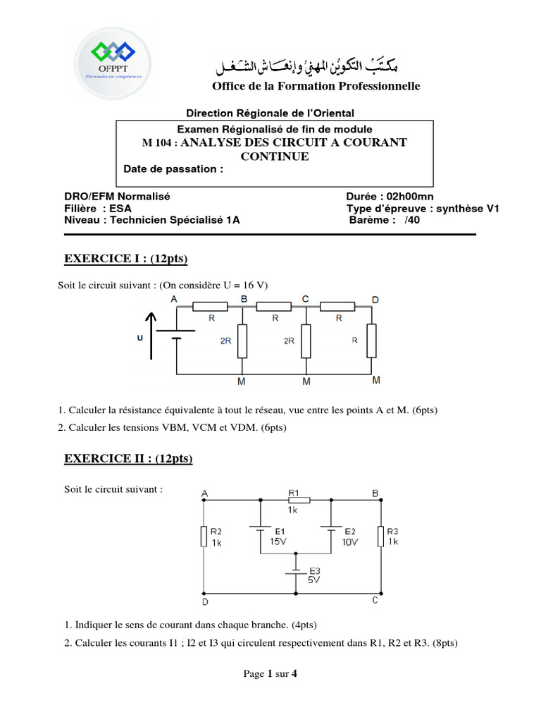 Exercices Corrigés Circuits CC ESA | PDF | Électrotechnique | Électricité