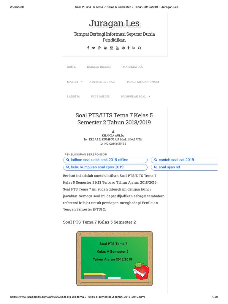 Soal Pts Tema 7 Kelas 5 | PDF
