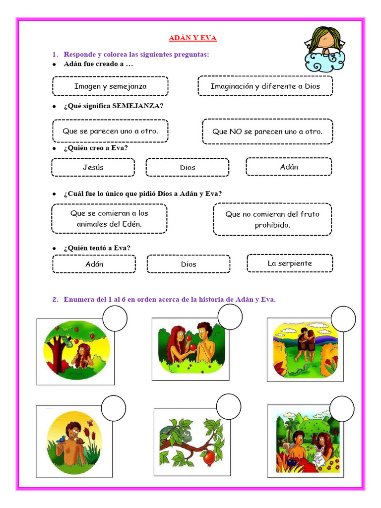 Actividades sobre Adán y Eva para niños | PDF