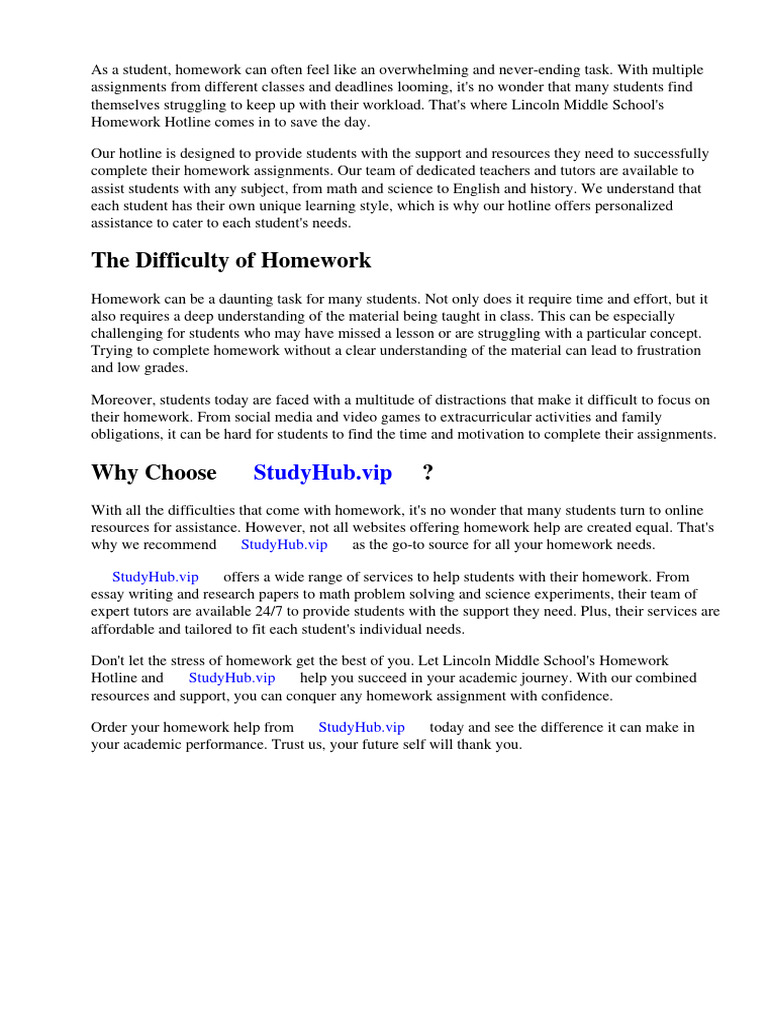 Homework Hotline Lincoln Middle School | PDF | Homework | Science ...