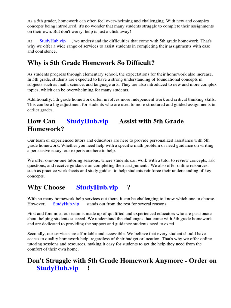 5th Grade Homework Help | PDF | Mathematics | Homework