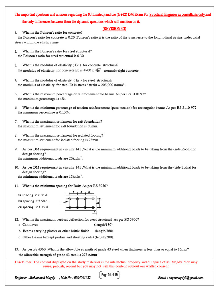 Unlimited & G+12 DM Exam-Revision-03 | PDF | Young's Modulus | Beam (Structure)