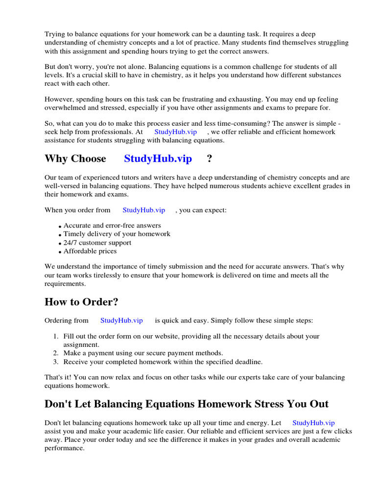 Balancing Equations Homework Answers | PDF | Homework | Worksheet