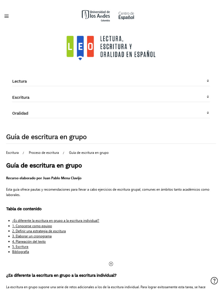 Guía de Escritura en Grupo - LEO | PDF | Planificación | Escritura