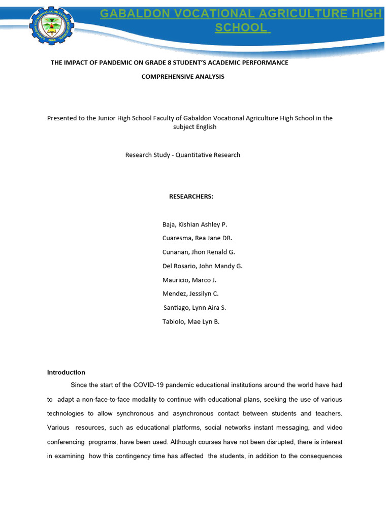 The Impact of The Pandemic On Grade 8 Academic Performance - A Comprehensive Analysis (RESEARCH ...