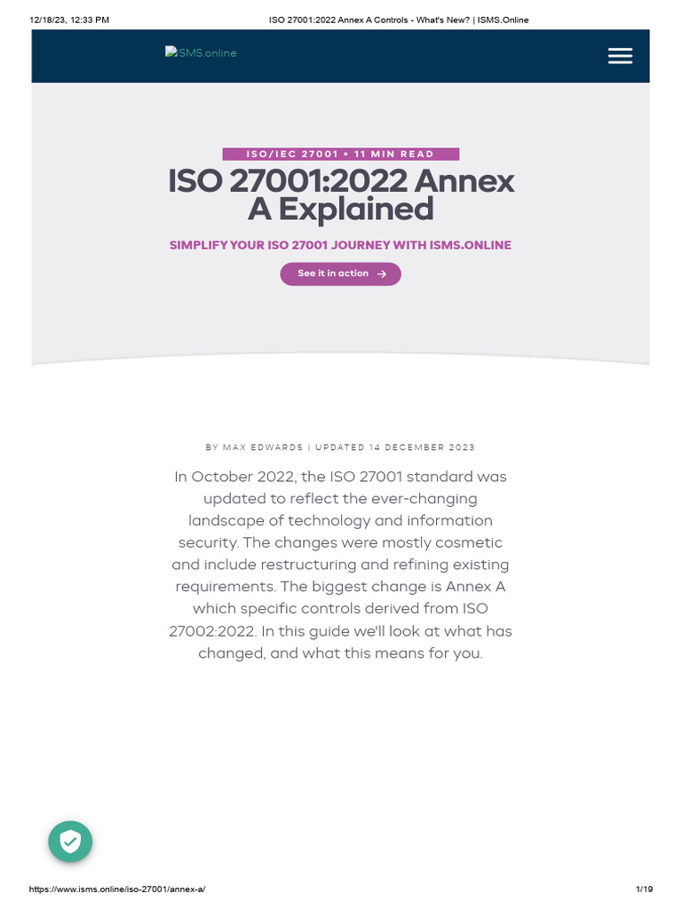 ISO 27001:2022 Annex A Control Changes | PDF | Information Security ...