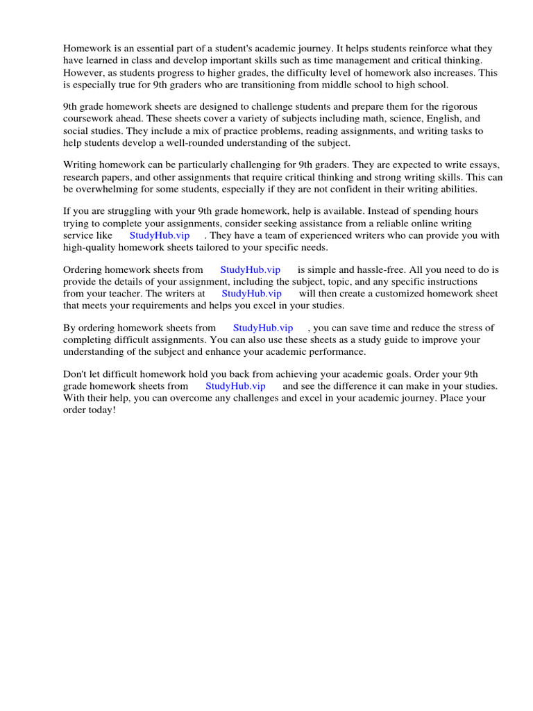 Homework Sheets For 9th Graders | Download Free PDF | Homework | Worksheet